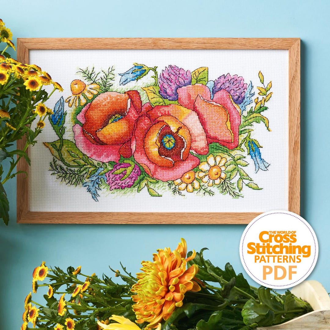 Poppy Cross Stitch Pattern PDF Chart Instant Download, Pretty Flower ...