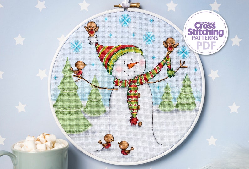 Snowman Cross Stitch Pattern PDF Chart Instant Download Round - Etsy