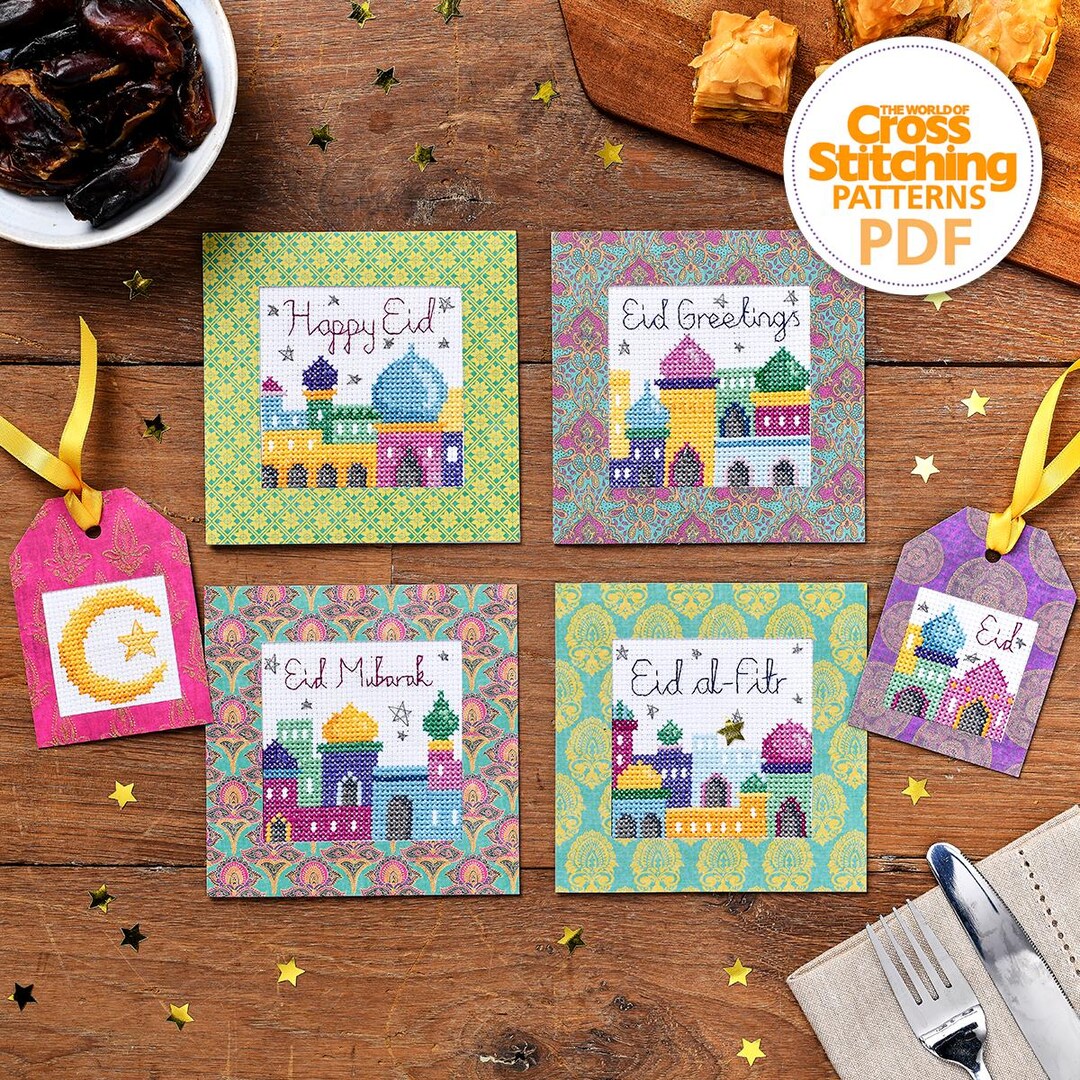 Eid Al-fitr Greetings Cards and Tags Cross Stitch Patterns PDF Charts ...