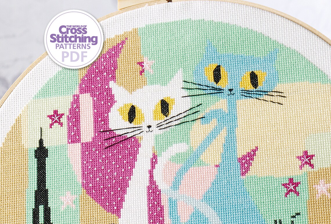Abstract Cats Cross Stitch Pattern PDF Chart Instant Download, Parisian ...