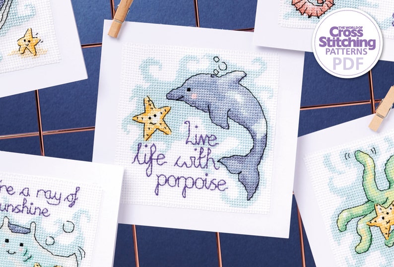 Sea Animal Cards Cross Stitch Patterns PDF Chart Instant Download, Cute ...