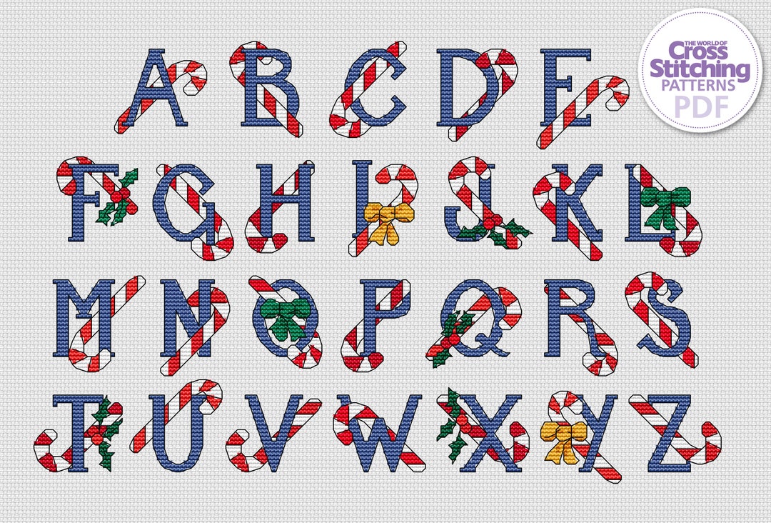 Candy Cane Alphabet Letters Cross Stitch Pattern PDF Chart Instant ...