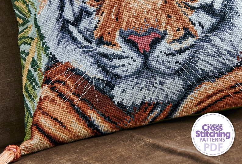 Tiger Cross Stitch Pattern PDF Chart Instant Download, Realistic Animal ...