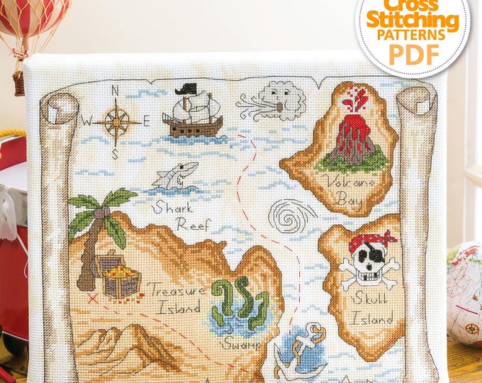 Pirate Treasure Map Cross Stitch Pattern - Cartographer Gift Counted ...