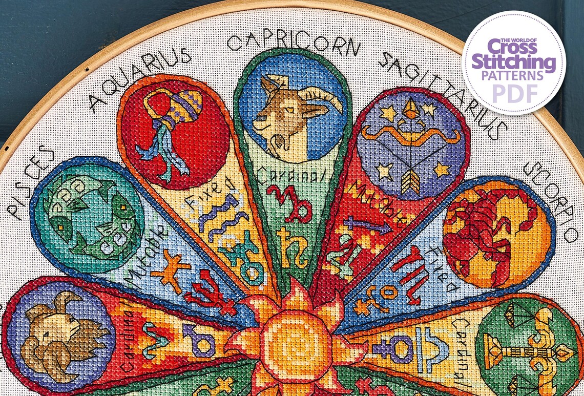 Astrology Wheel Cross Stitch Pattern PDF Chart Instant Download, Zodiac ...