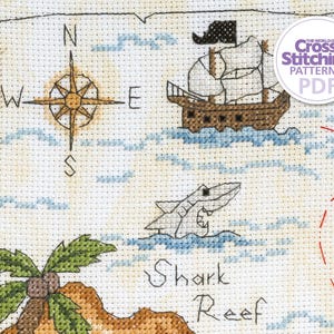 Pirate Treasure Map Cross Stitch Pattern PDF Chart Instant Download ...