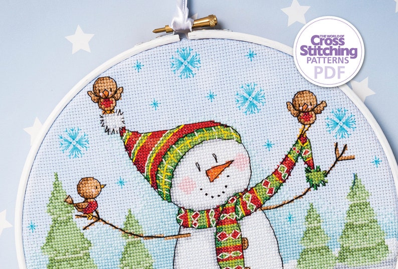 Snowman Cross Stitch Pattern PDF Chart Instant Download Round - Etsy
