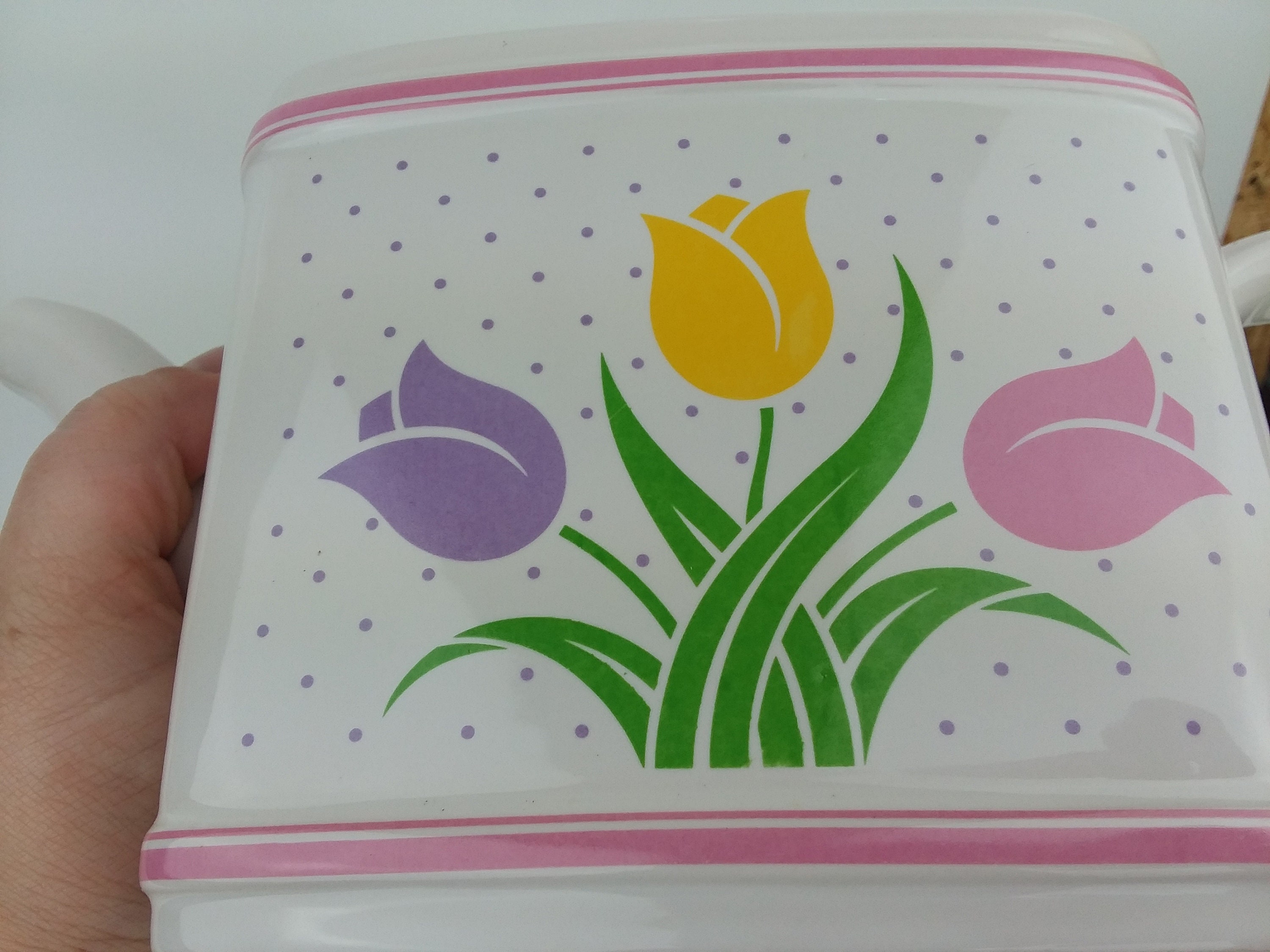 Vintage 1985 Teleflora Ceramic Watering Can Planter Vase With Tulip ...