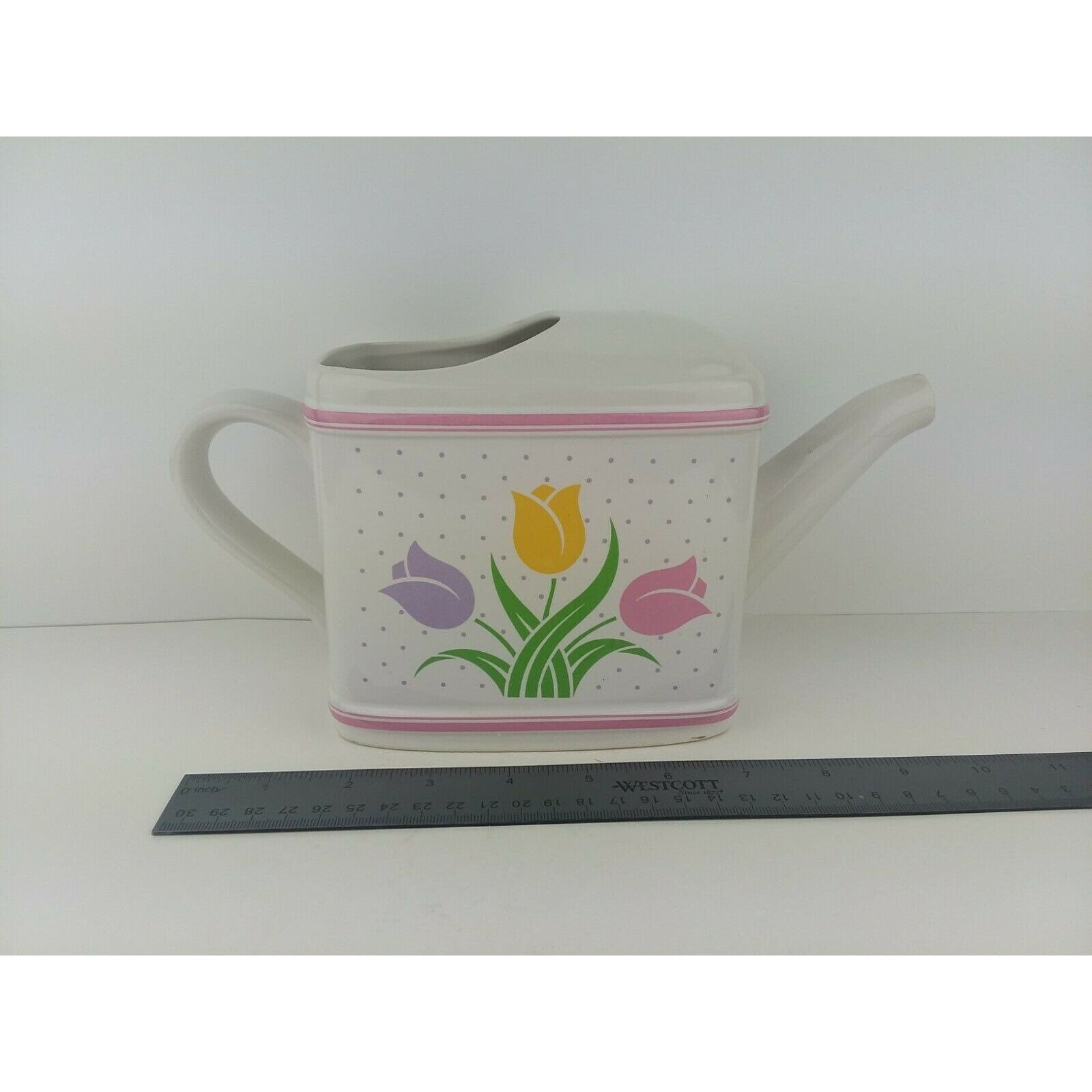 Vintage 1985 Teleflora Ceramic Watering Can Planter Vase With Tulip ...