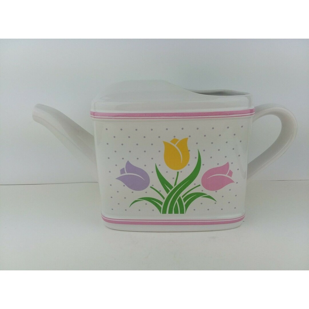 Vintage 1985 Teleflora Ceramic Watering Can Planter Vase With Tulip ...