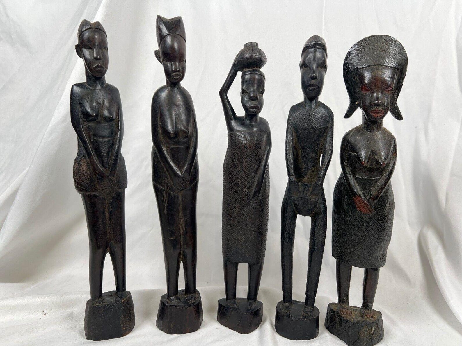 Lot of 5 Vintage Hand Carved Kenya Wooden Statue Figurine Besmo Tribal ...