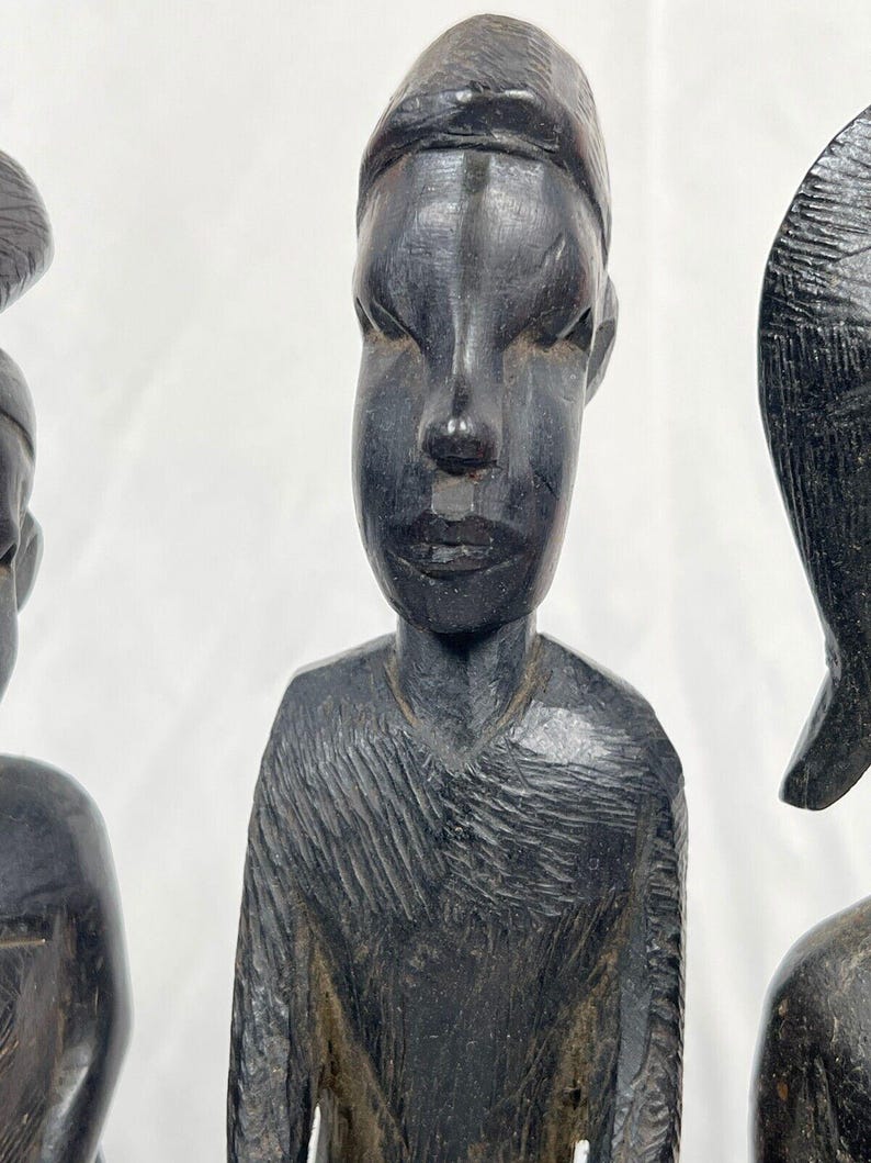Lot of 5 Vintage Hand Carved Kenya Wooden Statue Figurine Besmo Tribal ...