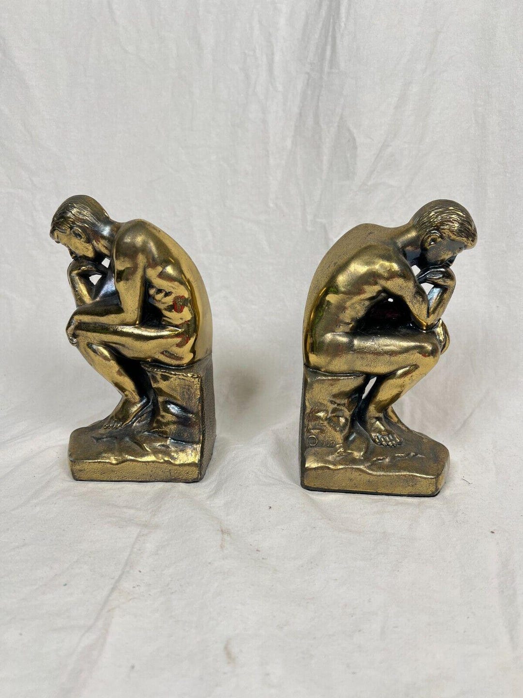 Vintage Brass Finish Metal Rodin’s Thinker Statue Bookend Set of 2 Art ...