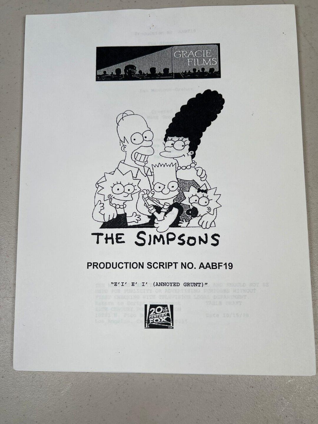 The Simpsons 1998 TV Show Script Annoyed Grunt AABF19 - Etsy
