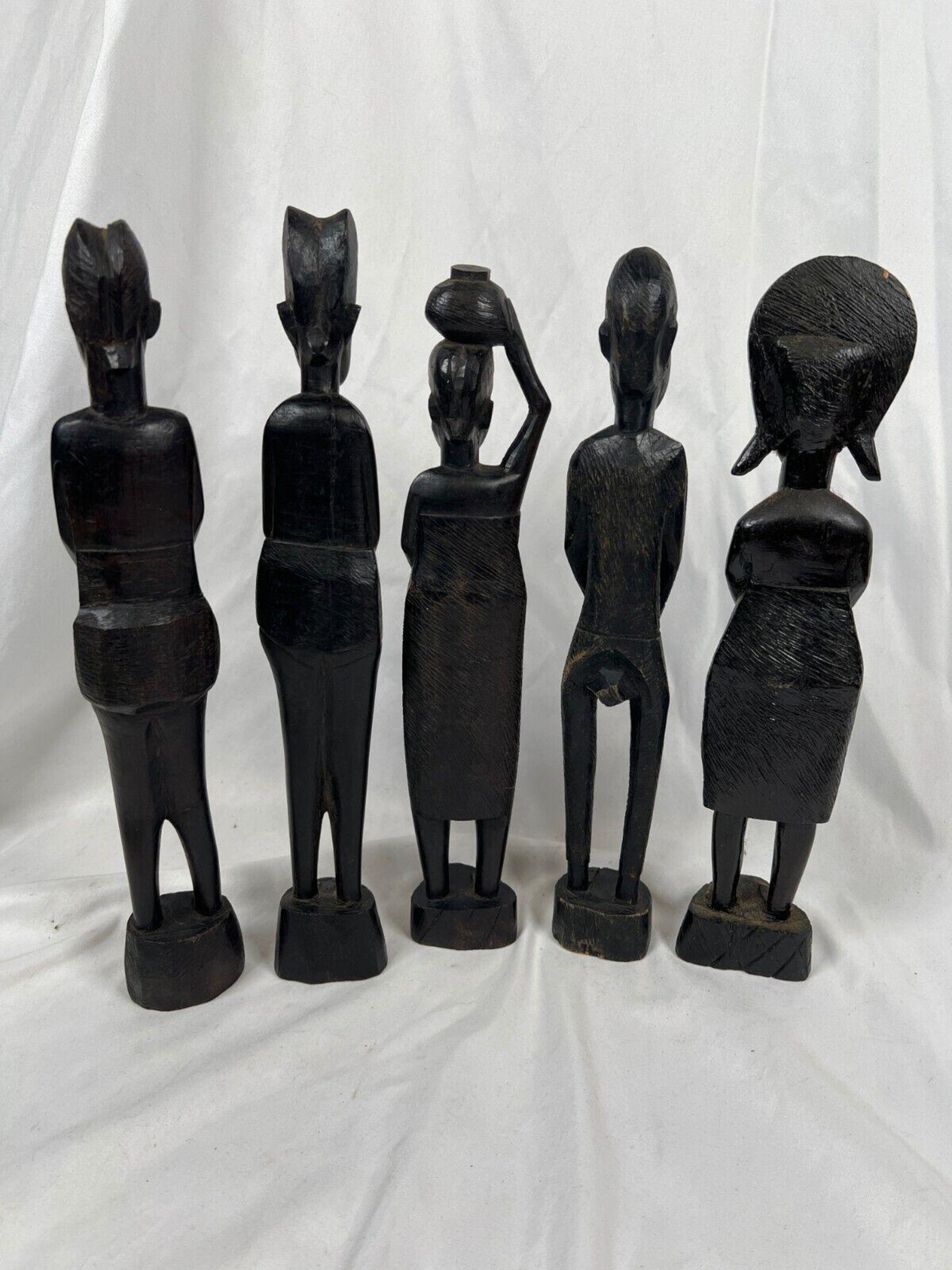 Lot of 5 Vintage Hand Carved Kenya Wooden Statue Figurine Besmo Tribal ...
