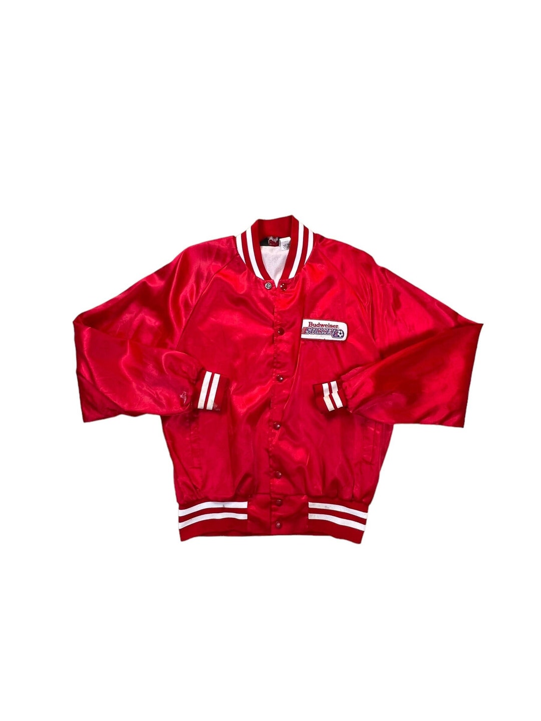Vintage Mens Budweiser Jacket Nylon Red 1980s Chest 23 Sleeve 26 Length ...