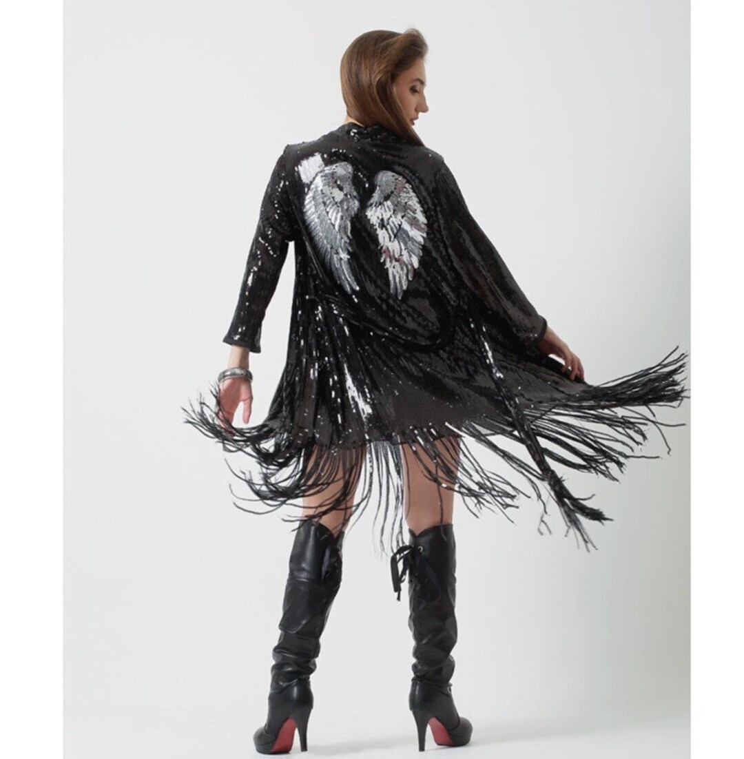 Black Kimono Robe Festival Clothing Women Burning Man Outfit, Rave ...
