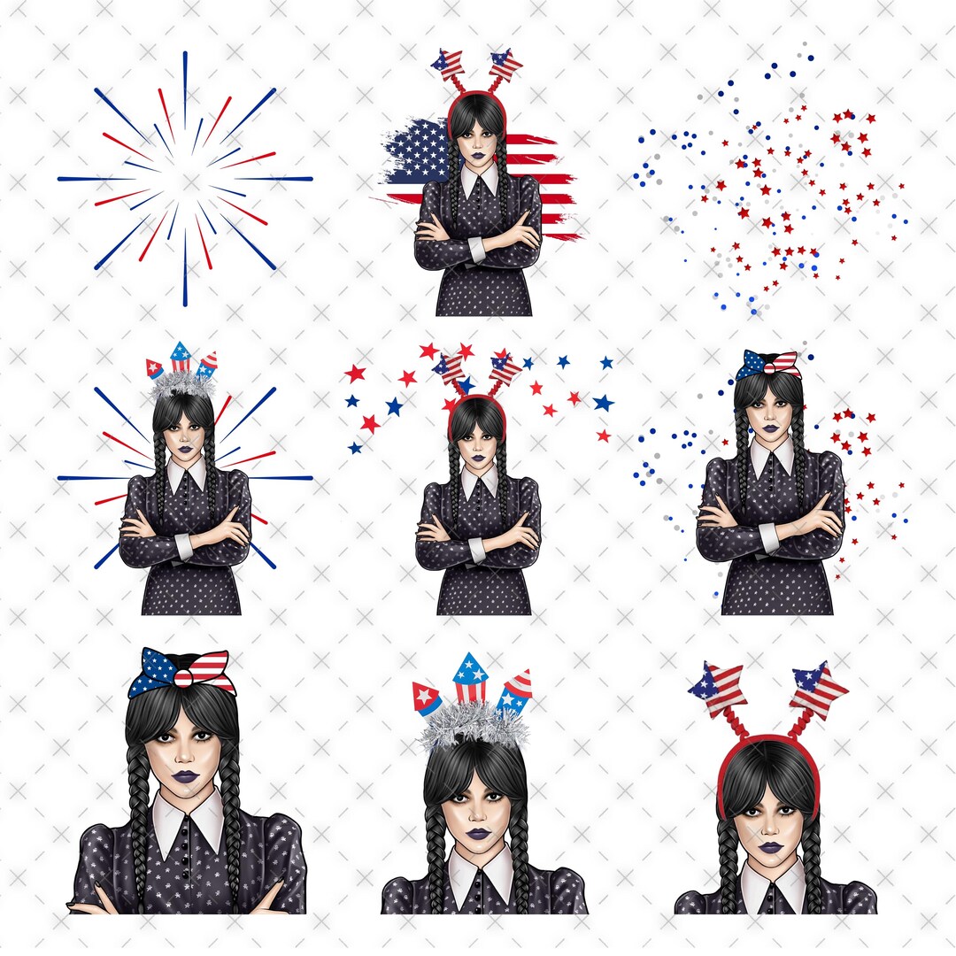 Wednesday Addams Patriotic PNG Design Bundle - Sublimation Files for ...