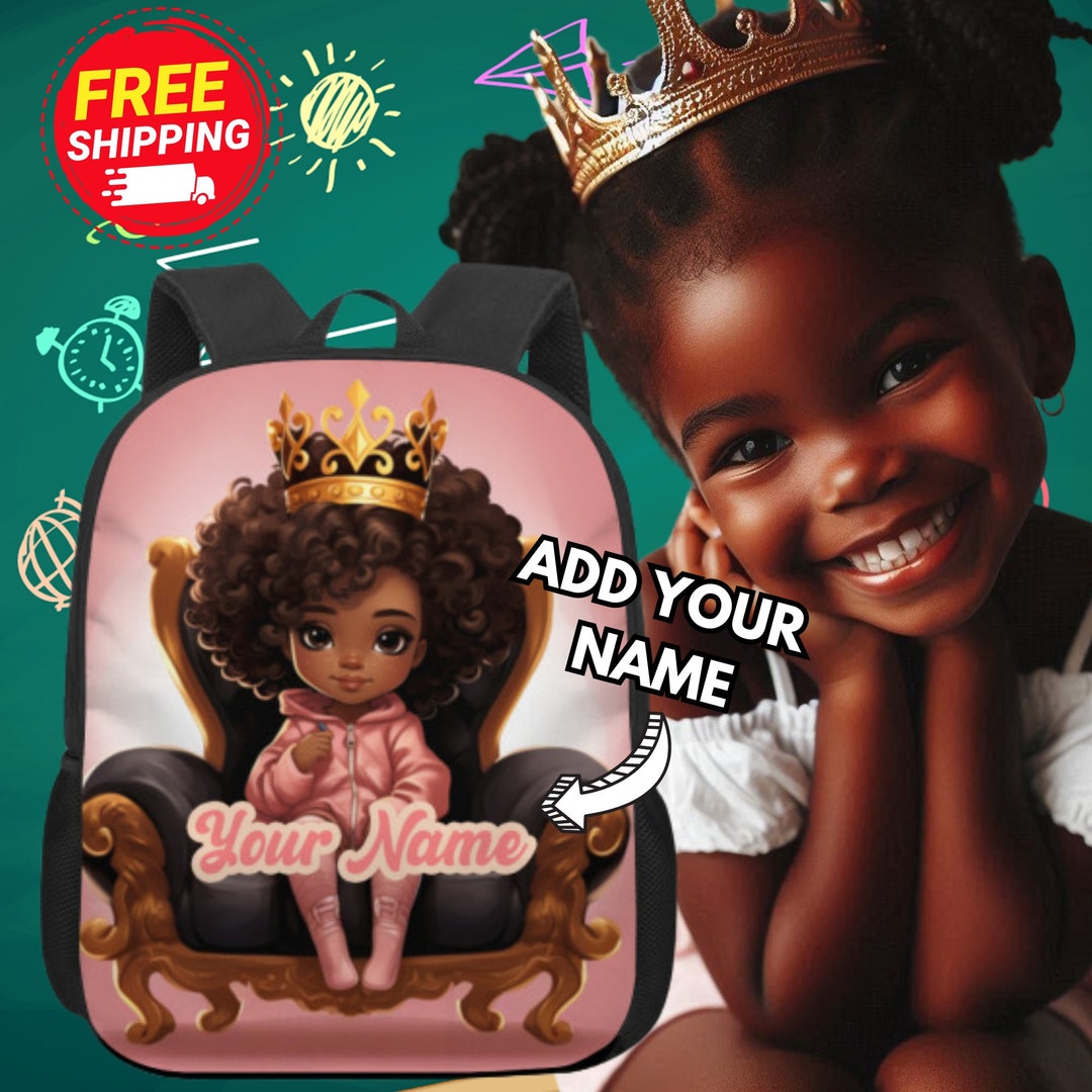 Black Girl Backpack With Name, Personalised Children's Backpack, Custom ...