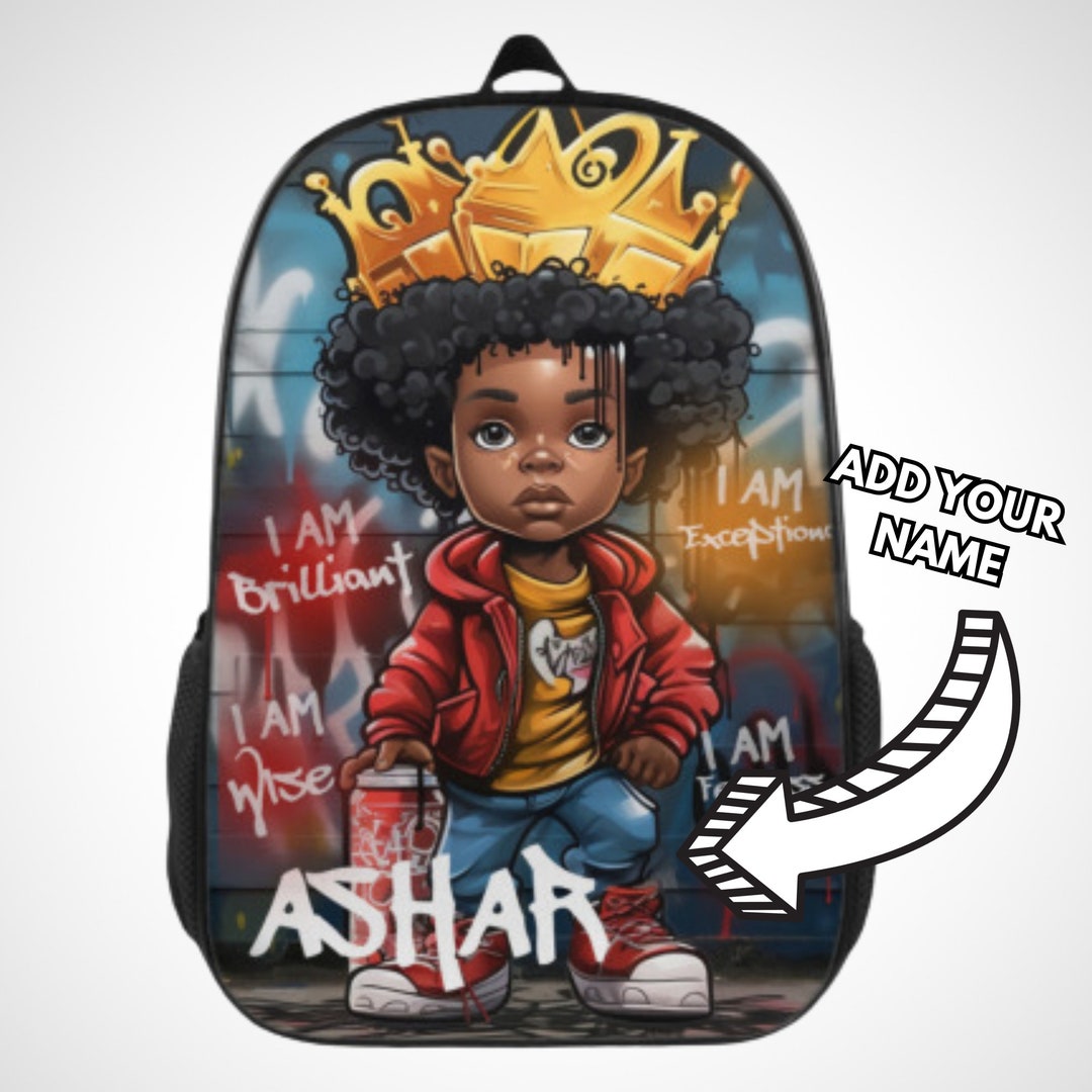 Personalised Children's Backpack, Black Boy Rucksack, Custom School Bag ...