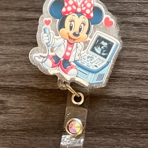 Sonogram Tech Minnie Mouse With Bow Badge Reel/pin - Etsy