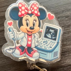 Sonogram Tech Minnie Mouse With Bow Badge Reel/pin - Etsy