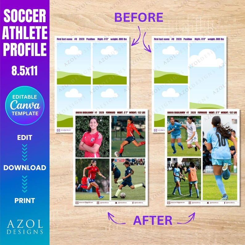 Soccer Athlete Profile Sheet Photo College Recruiting Editable Canva Template Camps Showcases ...