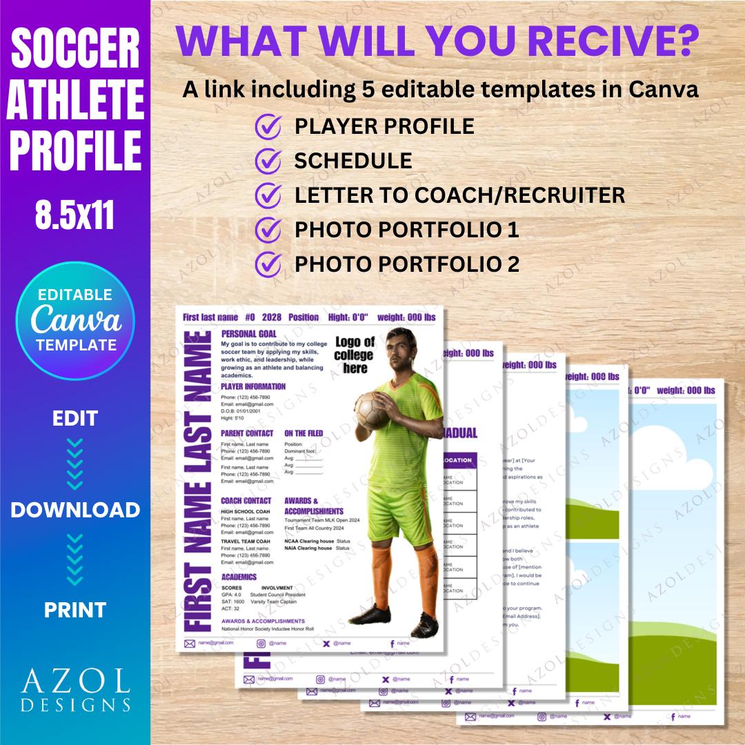 Soccer Athlete Profile Sheet Photo College Recruiting Editable Canva ...