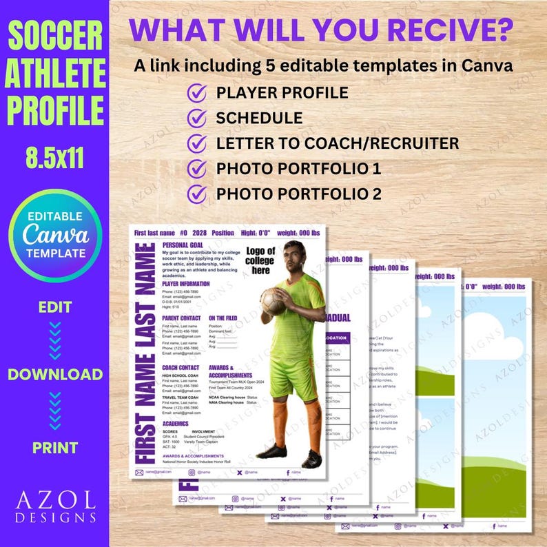 Editable Soccer Athlete Profile Template, College Recruiting (canva) - Etsy