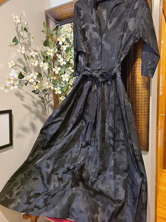 Vintage 1950's Black Brocade Cocktail Dress - Gem