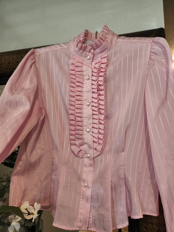 1980s pink ruffle blouse - Gem