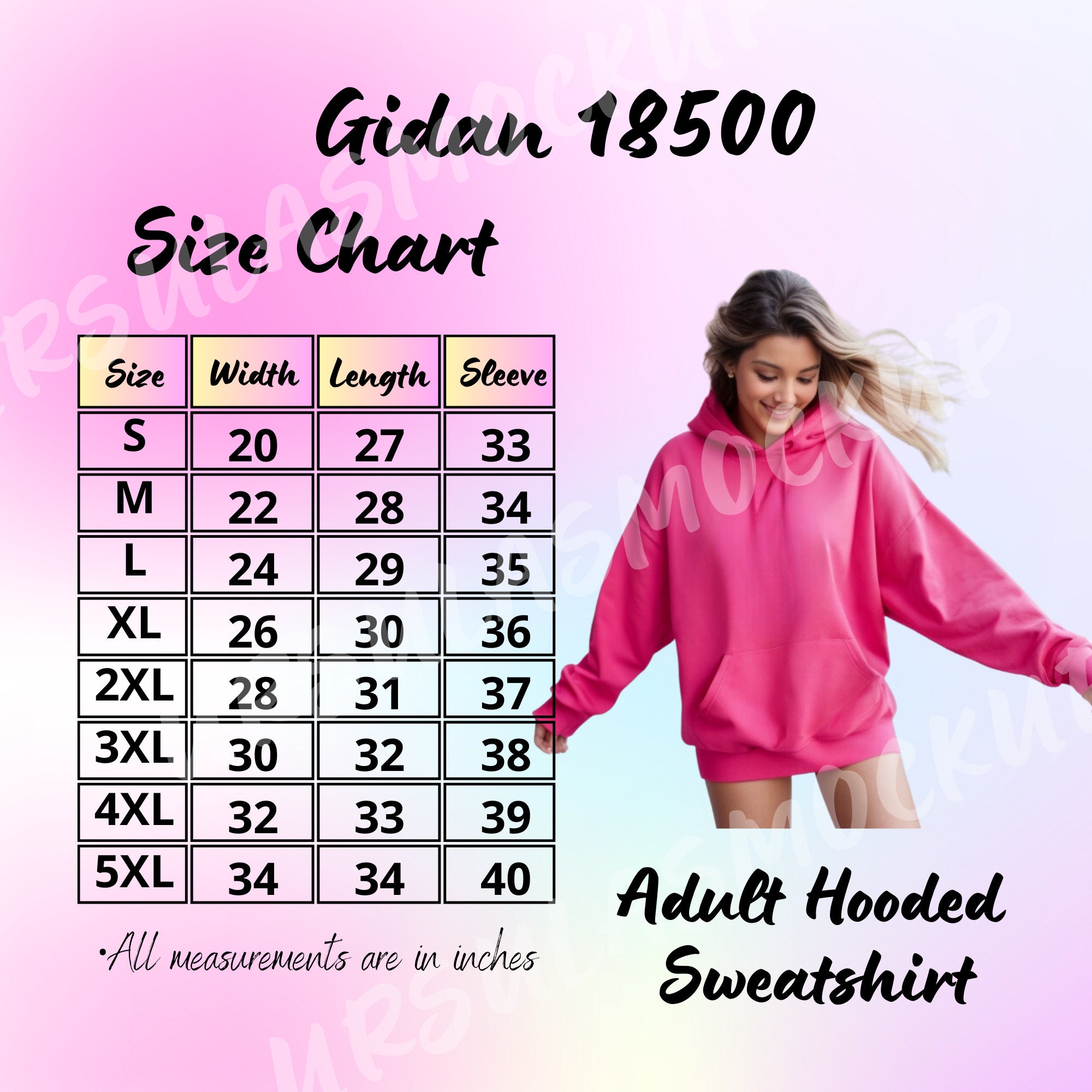 ADULT Size Chart Gildan 18500 . 8 Gildan 18500 Hooded Size Chart Bundle ...