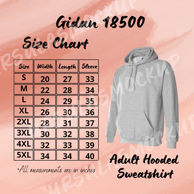 ADULT Size Chart Gildan 18500 . 8 Gildan 18500 Hooded Size Chart Bundle ...