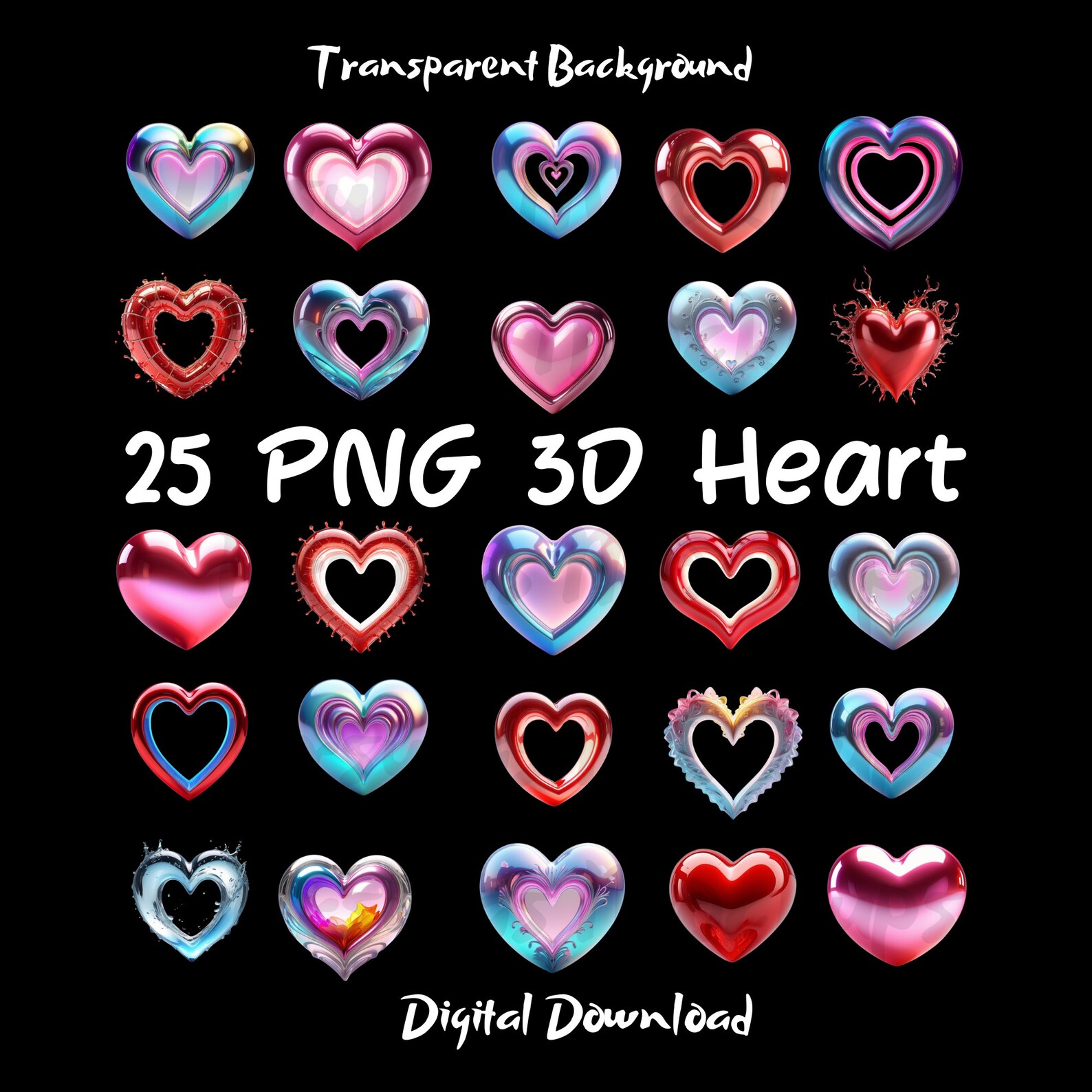 25 PNG 3D Heart. Transparent Background. Clipart PNG 3D Heart Bundle ...
