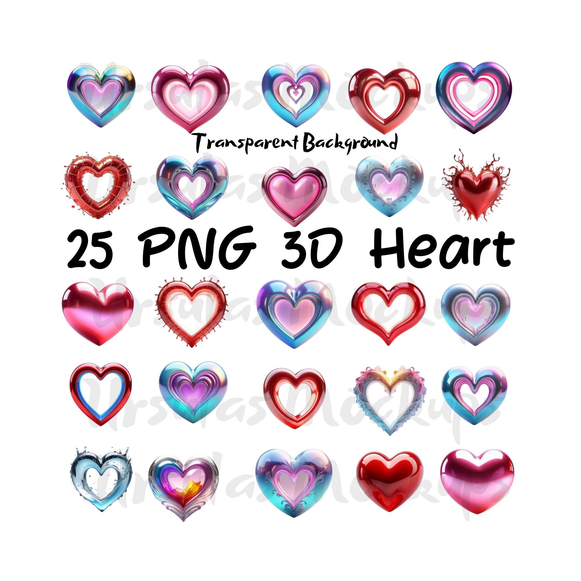 25 PNG 3D Heart. Transparent Background. Clipart PNG 3D Heart Bundle ...