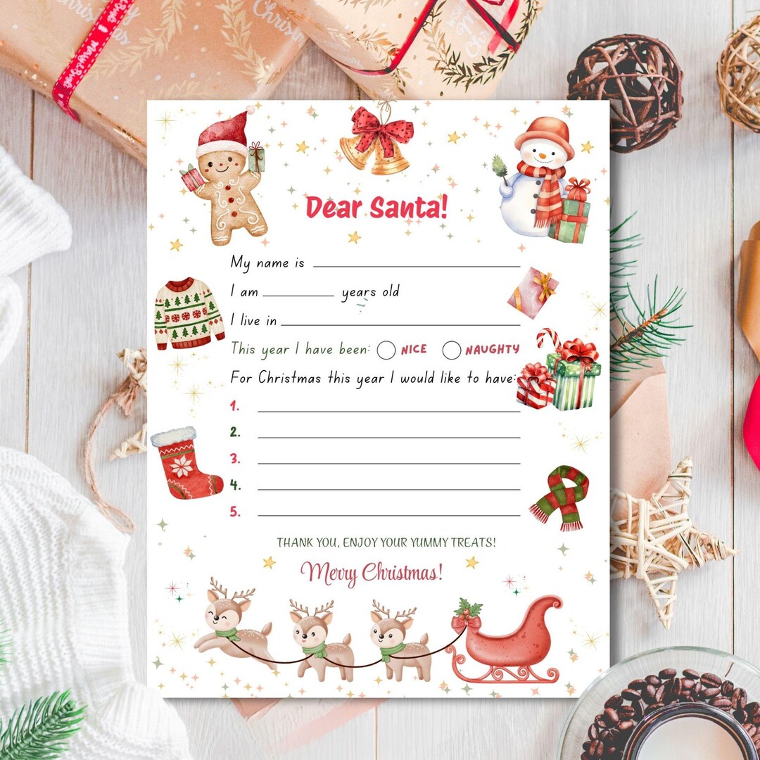 Letter to Santa Printable, Kids Letters to Santa, Holiday Printable ...