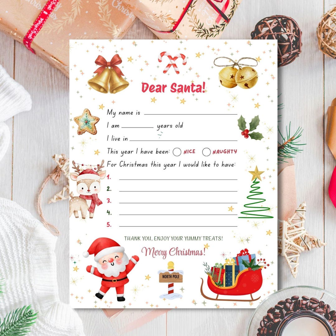 Letter to Santa Printable, Kids Letters to Santa, Holiday Printable ...