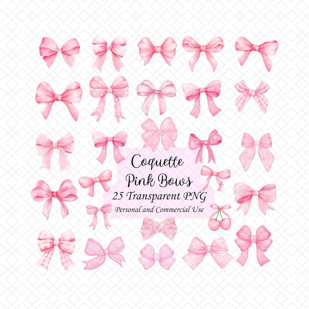 Watercolor Pink Ribbon Bow Clipart, Girl Coquette, Pink Bows, PNG ...