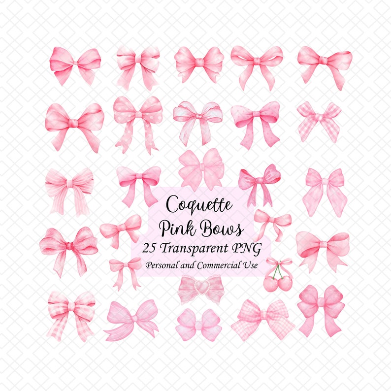 Watercolor Pink Ribbon Bow Clipart, Girl Coquette, Pink Bows, PNG ...