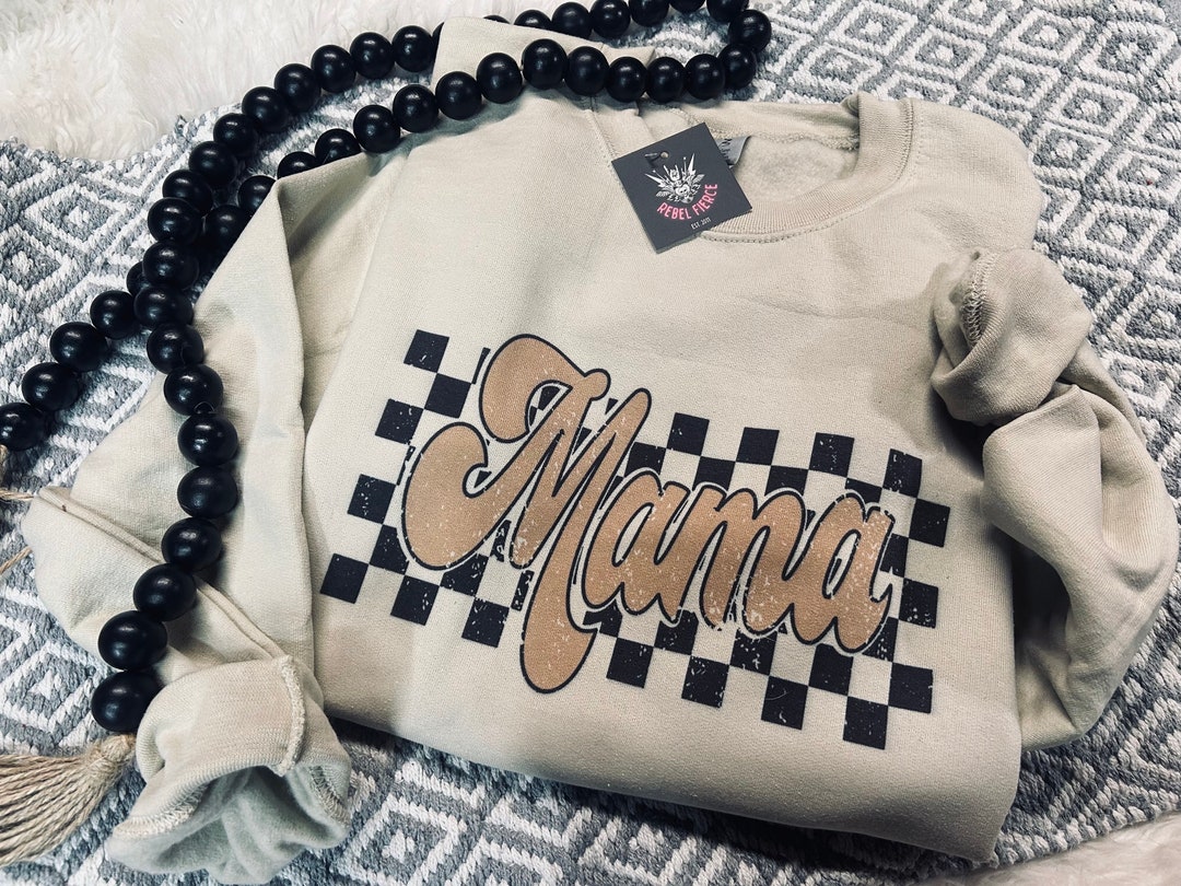Mama Distressed Checker Print Sweatshirt Pullover Trending - Etsy
