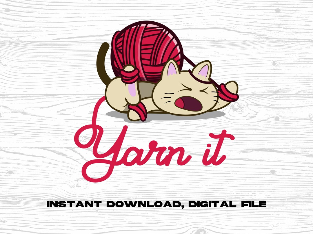 Yarn It Svg, Png. Cat Playing With Yarn. Cat Knitting Design. for ...
