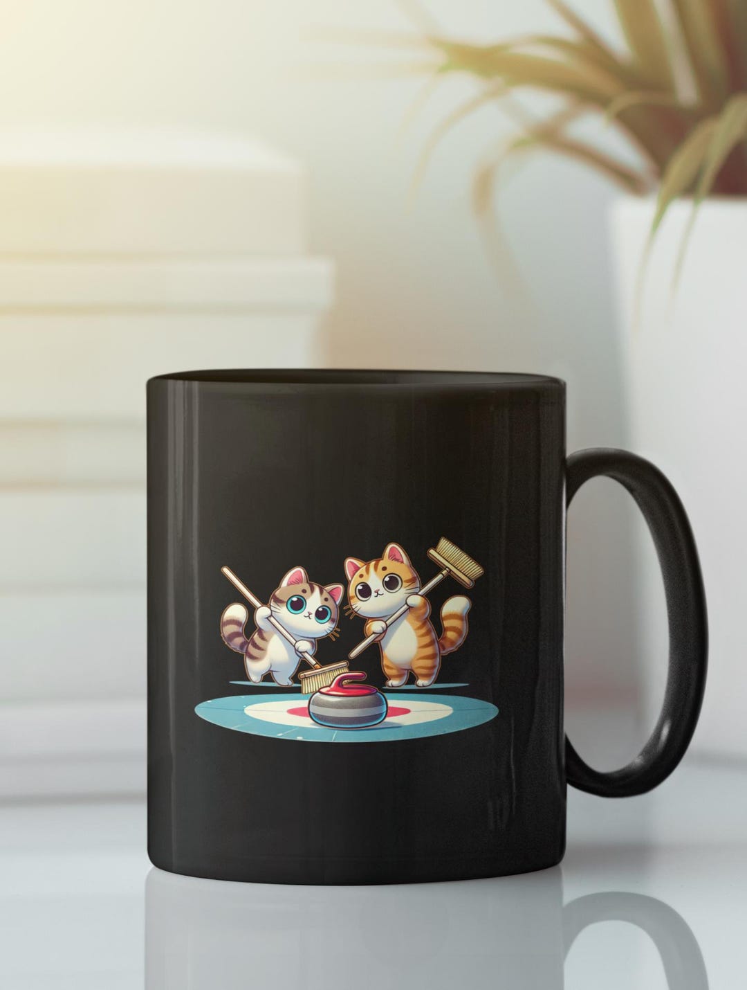 Cats Curling Mug. Cats Ready to Sweep, Rocks in the House. Curling Cute ...