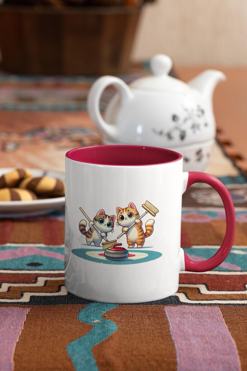 Cats Curling Mug. Cats Ready to Sweep, Rocks in the House. Curling Cute ...