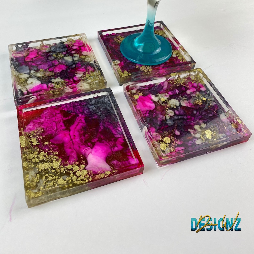 Alcohol Ink Resin Coaster Set Jewelry Dish Resin Art Housewarming Gift ...