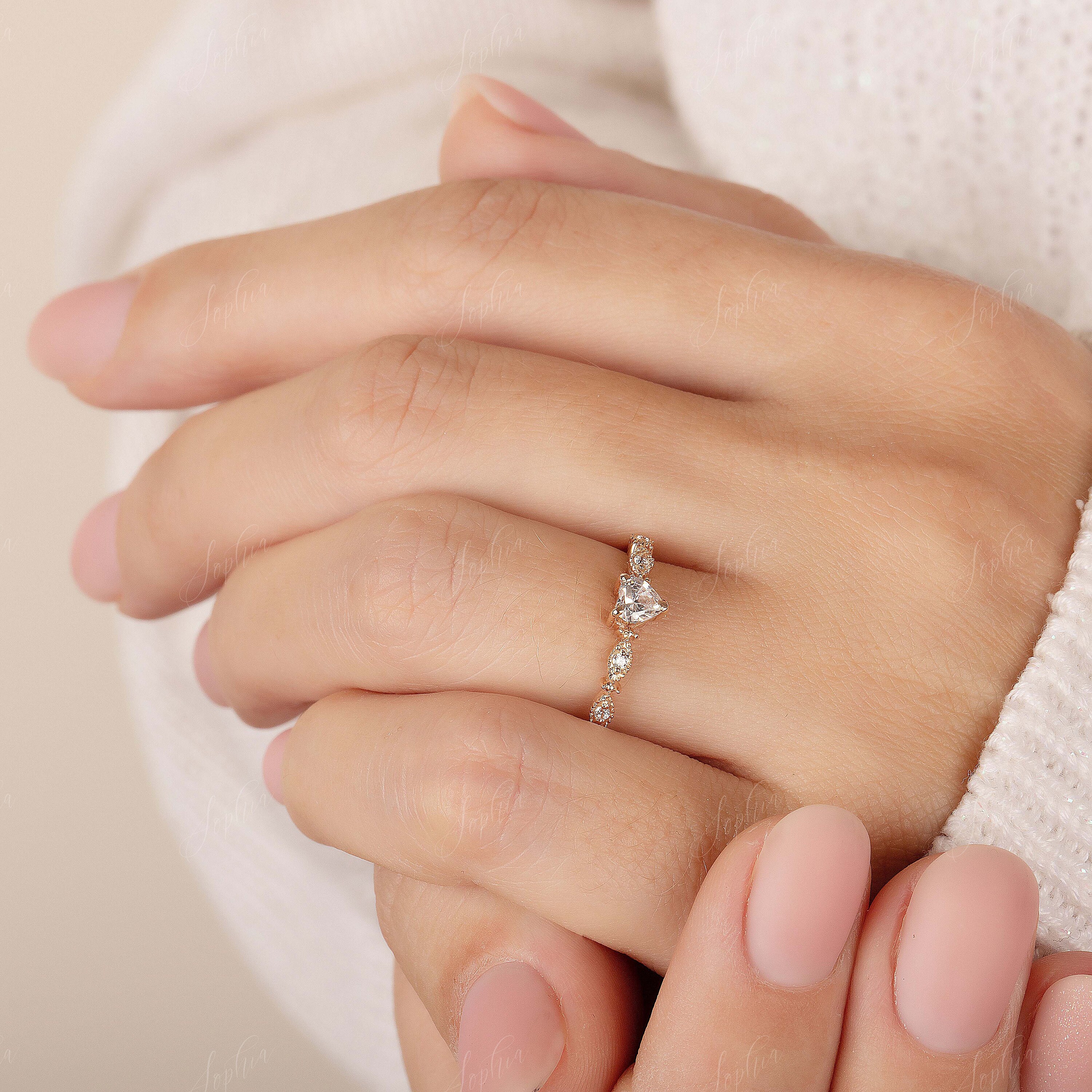 Heart Engagement Ring Rose Gold Heart Promise Ring for Her - Etsy