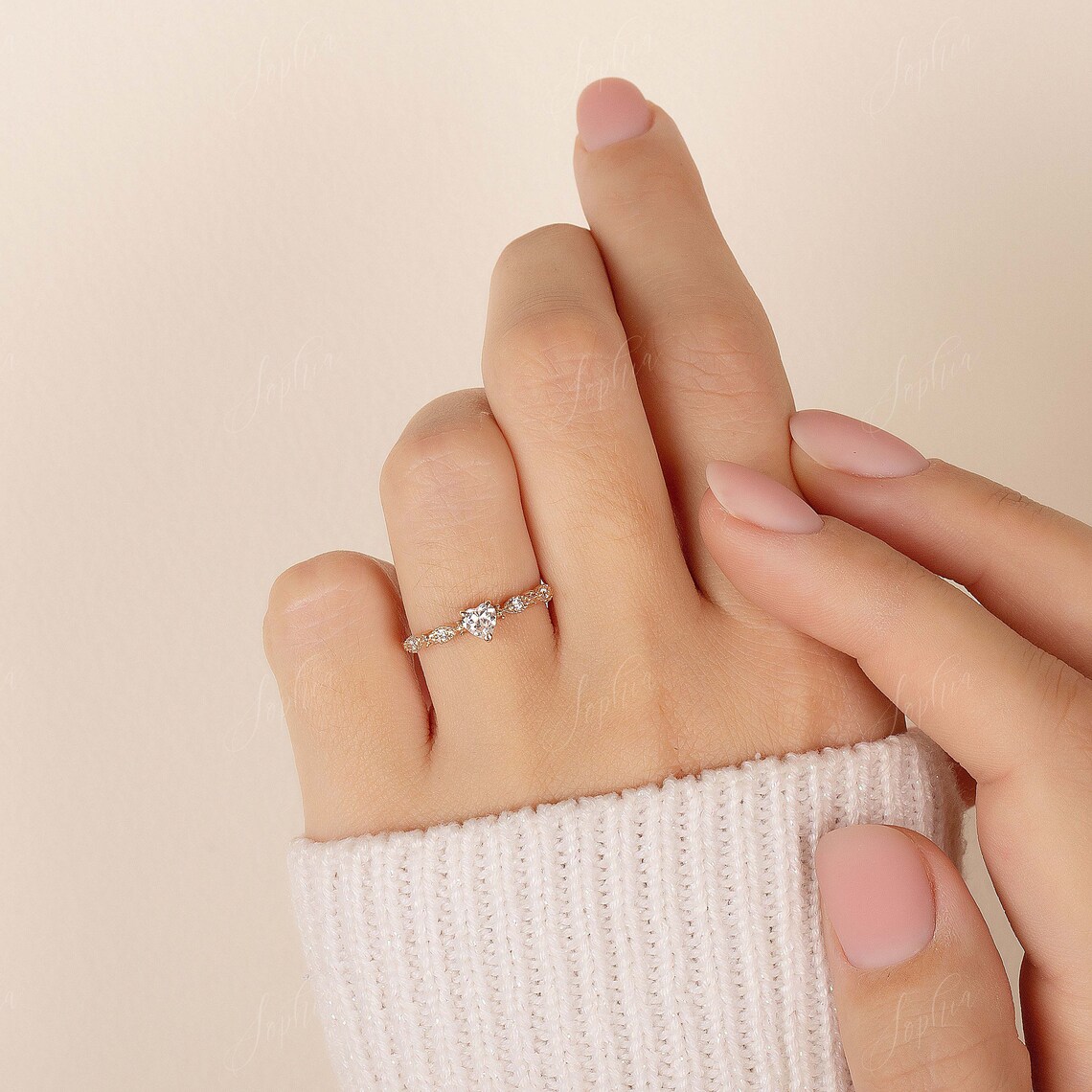 Heart Engagement Ring Rose Gold Heart Promise Ring for Her - Etsy