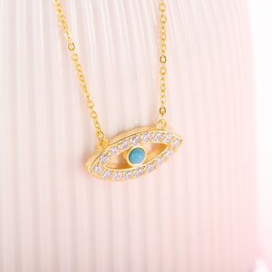 Dainty 14k Gold Turquoise Evil Eye Necklace, Unique Minimalist Evil Eye ...
