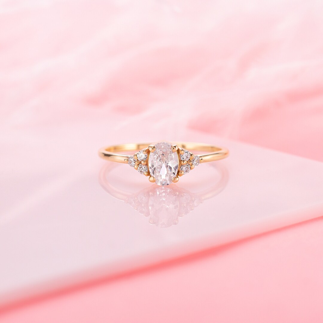 Dainty Oval Cz Cluster Promise Ring, Unique Minimalist 14k Yellow Gold Engagement Ring, Gold ...