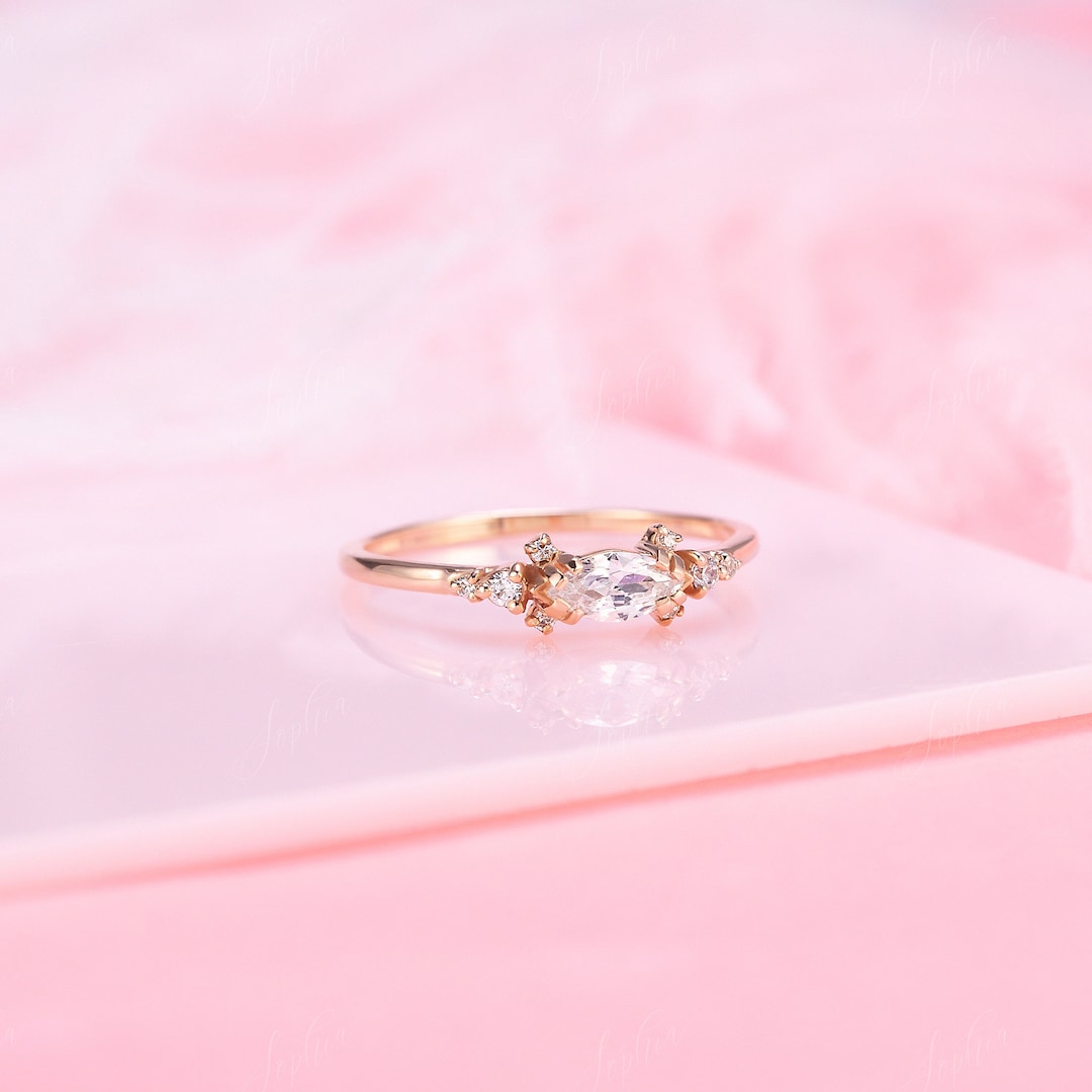 Dainty Minimalist 14k Rose Gold Women Engagement Ring, Marquise ...