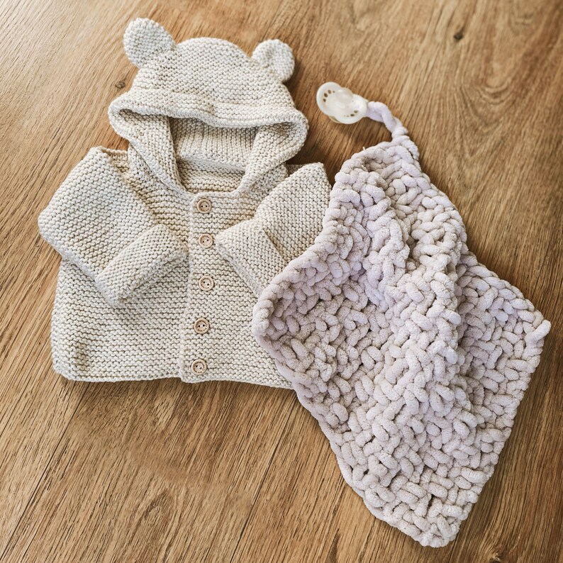 Hand-knitted Baby Jacket With Bear Ears Hood - Etsy UK